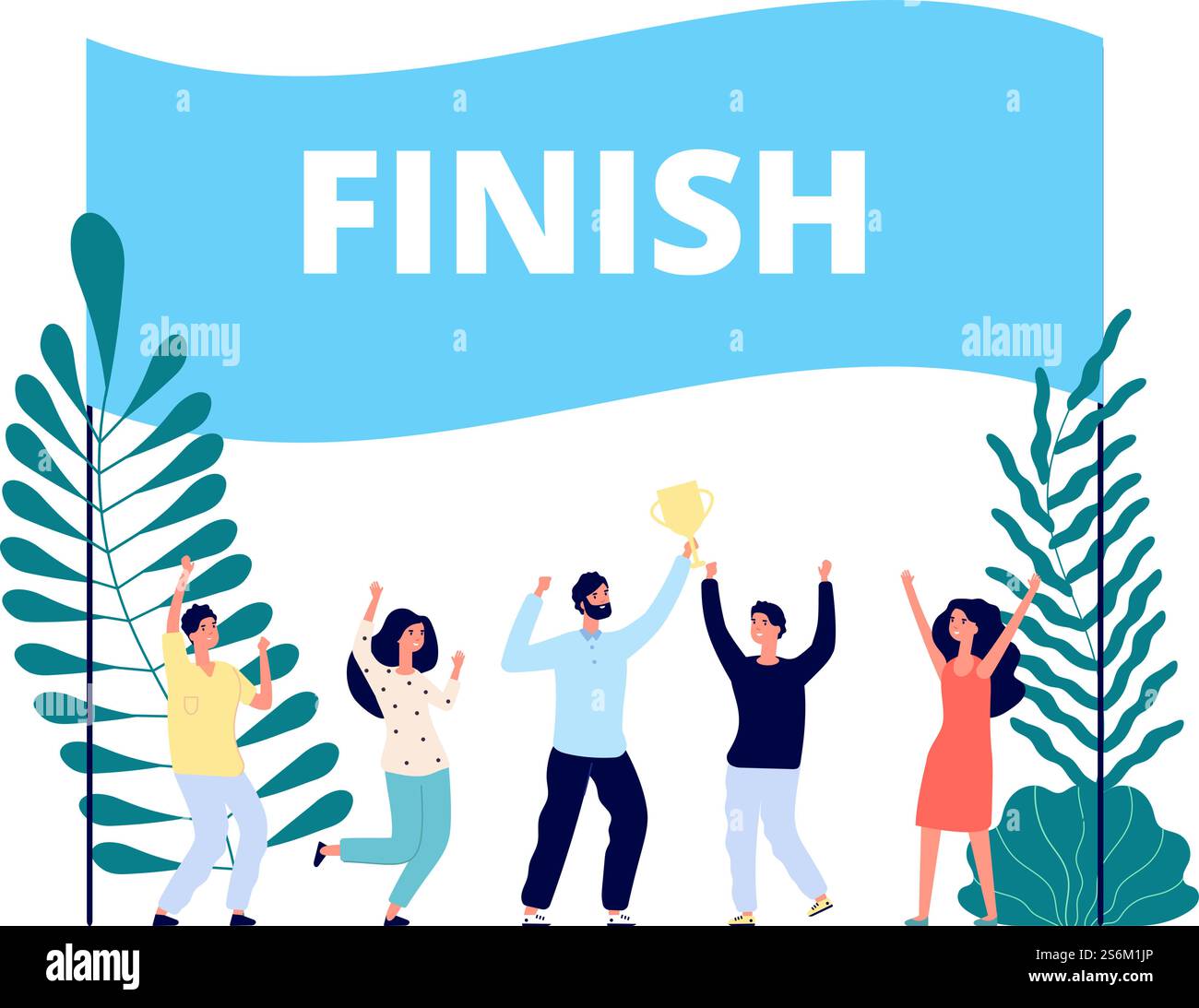 Team reached goal. Successful project finish, leadership competition ...