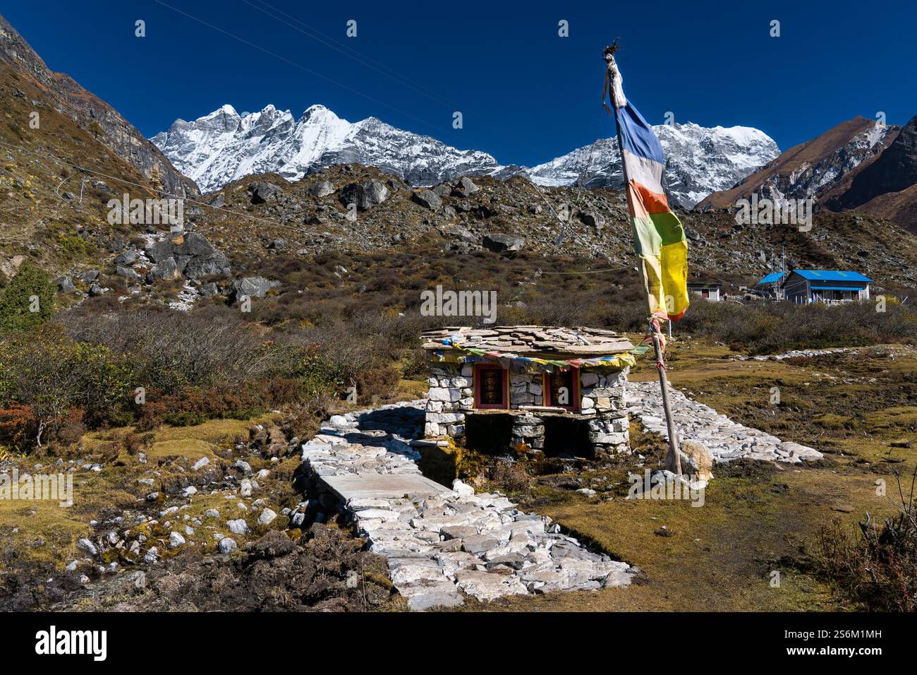 Himalayan Mountain Langtang Village to Kyanjin Ri trekking with Gangchenpo background in Nepal ...