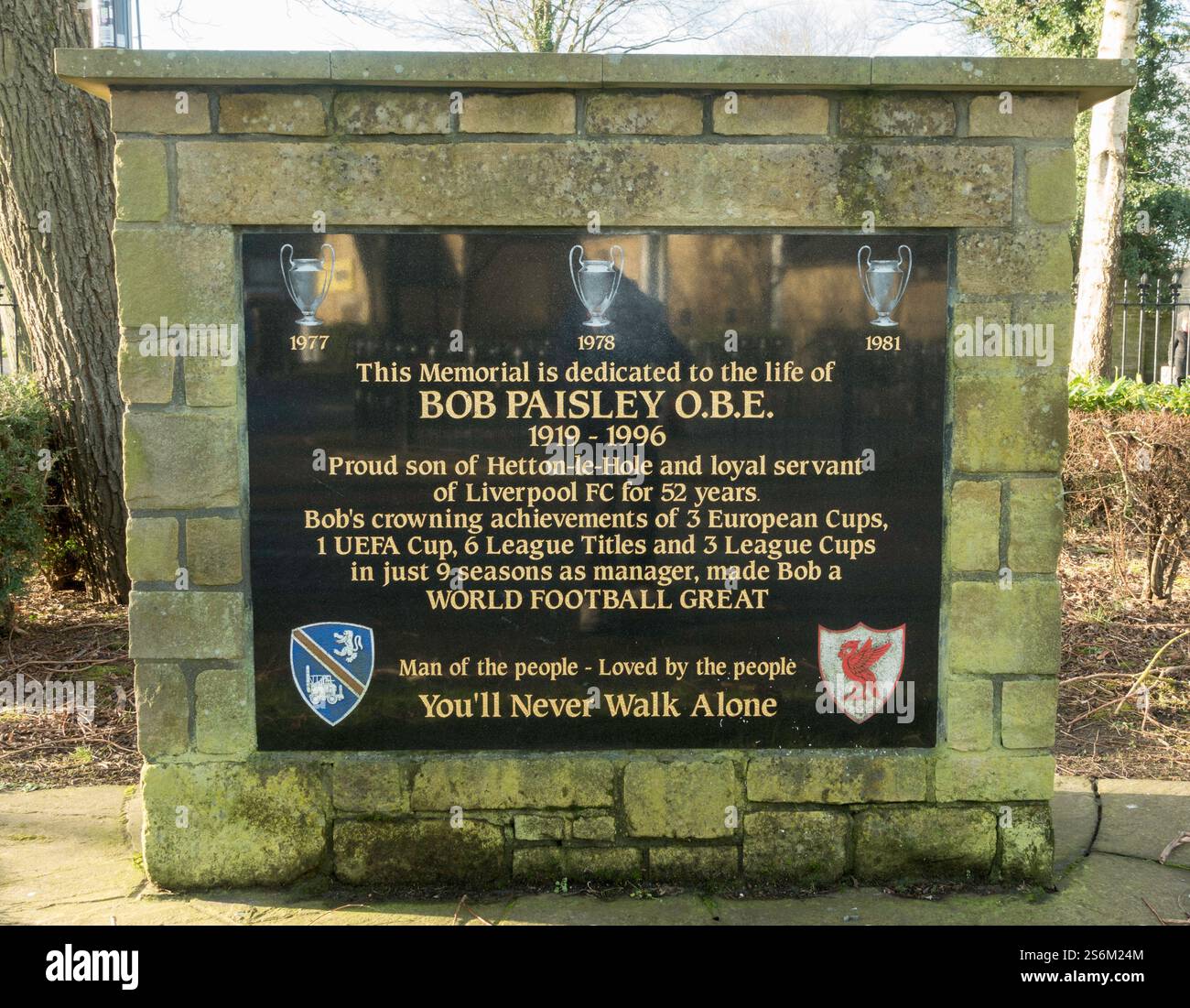 A memorial to local man and Liverpool football club manager Bob Paisley ...