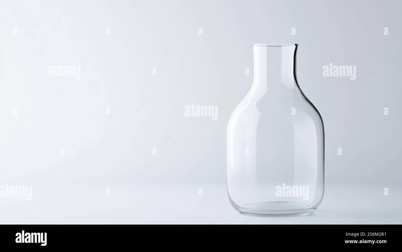 Transparent glass vase with a simple,minimalist shape displayed on a ...