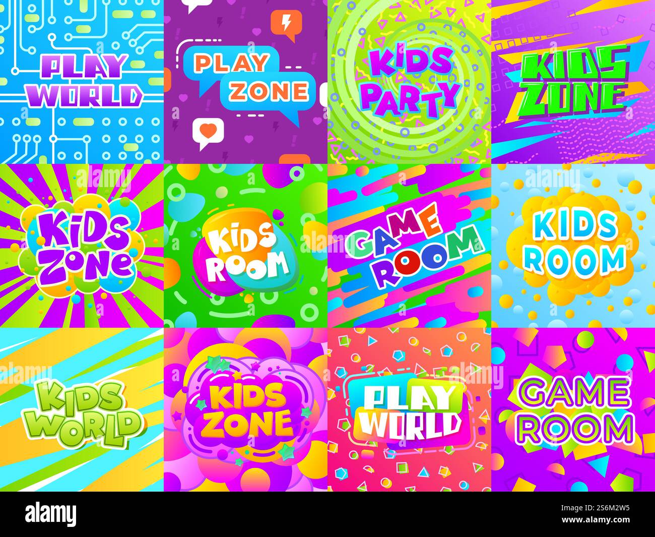 Game room banners. Kid fun signs, child playground play area stickers ...