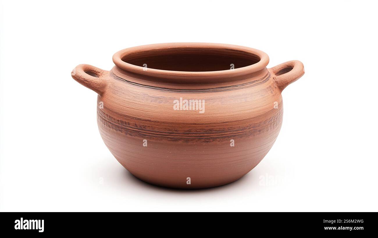Closeup of a traditional handmade clay pot with rustic earthy details ...