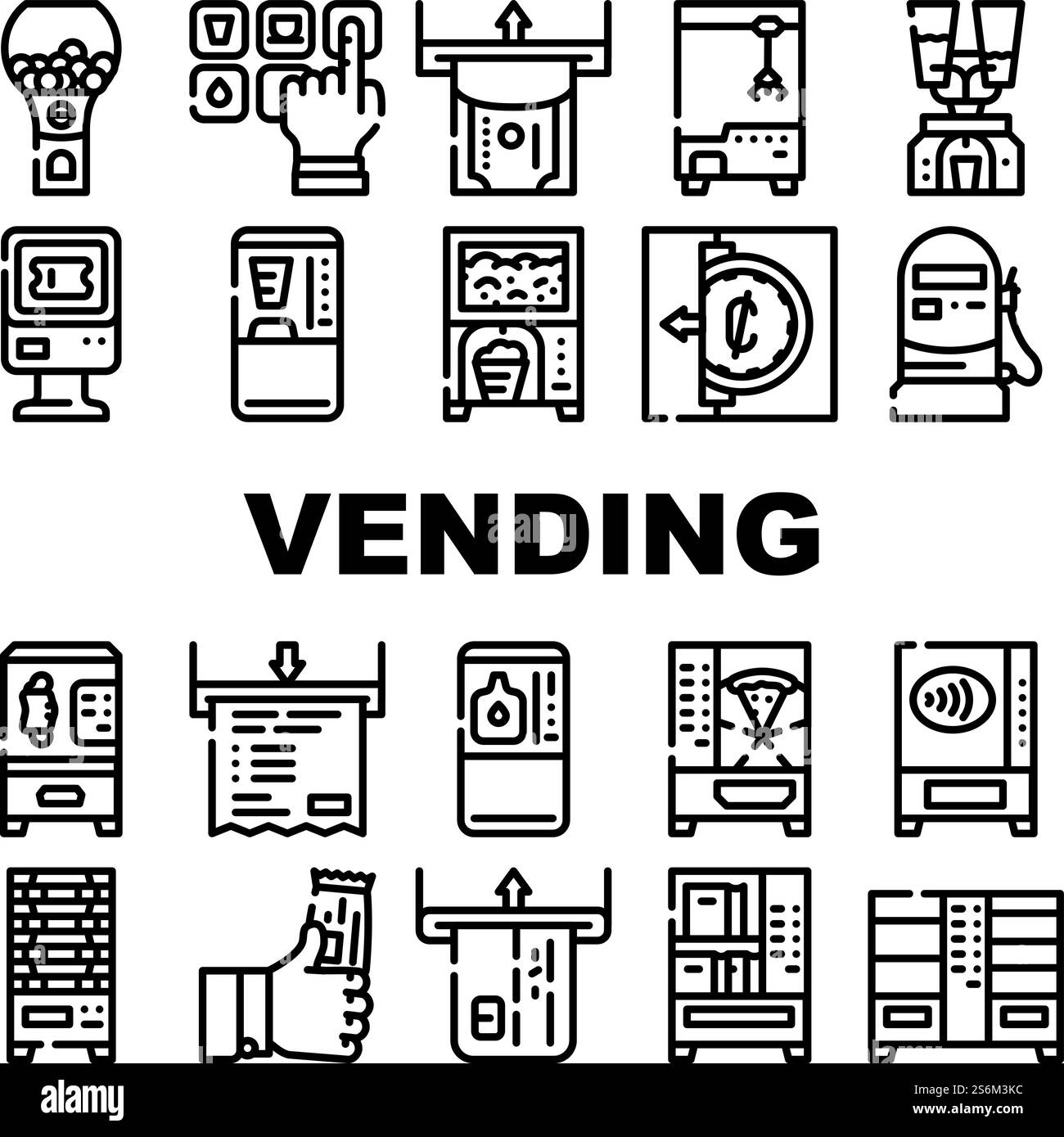 Vending Machine Sale Equipment Icons Set Vector. Coffee And Drink Vending Machine, Pop Corn And ...
