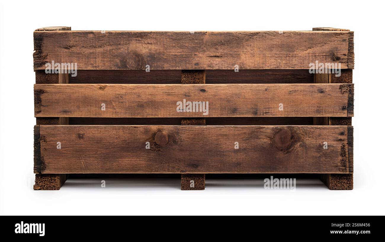 Vintage rustic wooden crate with visible weathered and textured surface ...