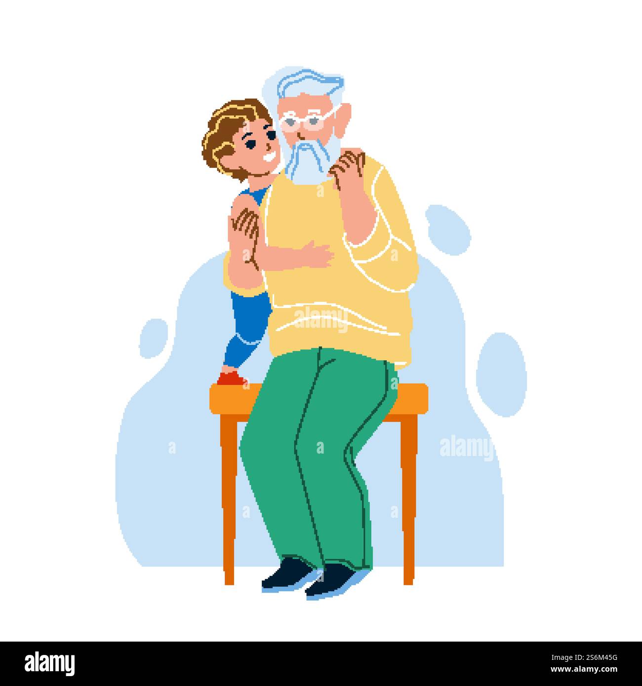 Grandson Embracing Grandparent Together Vector. Grandson Hugging ...