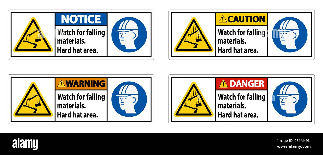 Warning Sign Watch For Falling Materials, Hard Hat Area Stock Vector ...