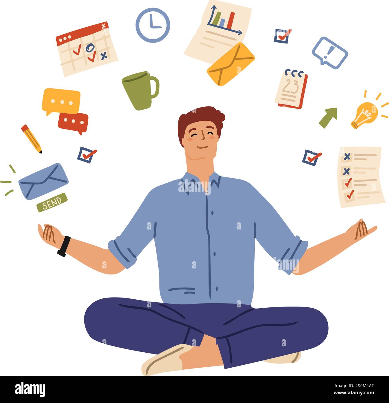 Multitask office man. Workaholic person, hard working businessman and ...