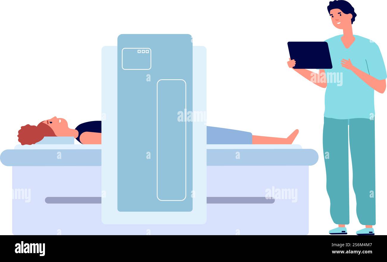 MRI check up. Disease prevention, woman doing x-ray on hospital. Nurse ...