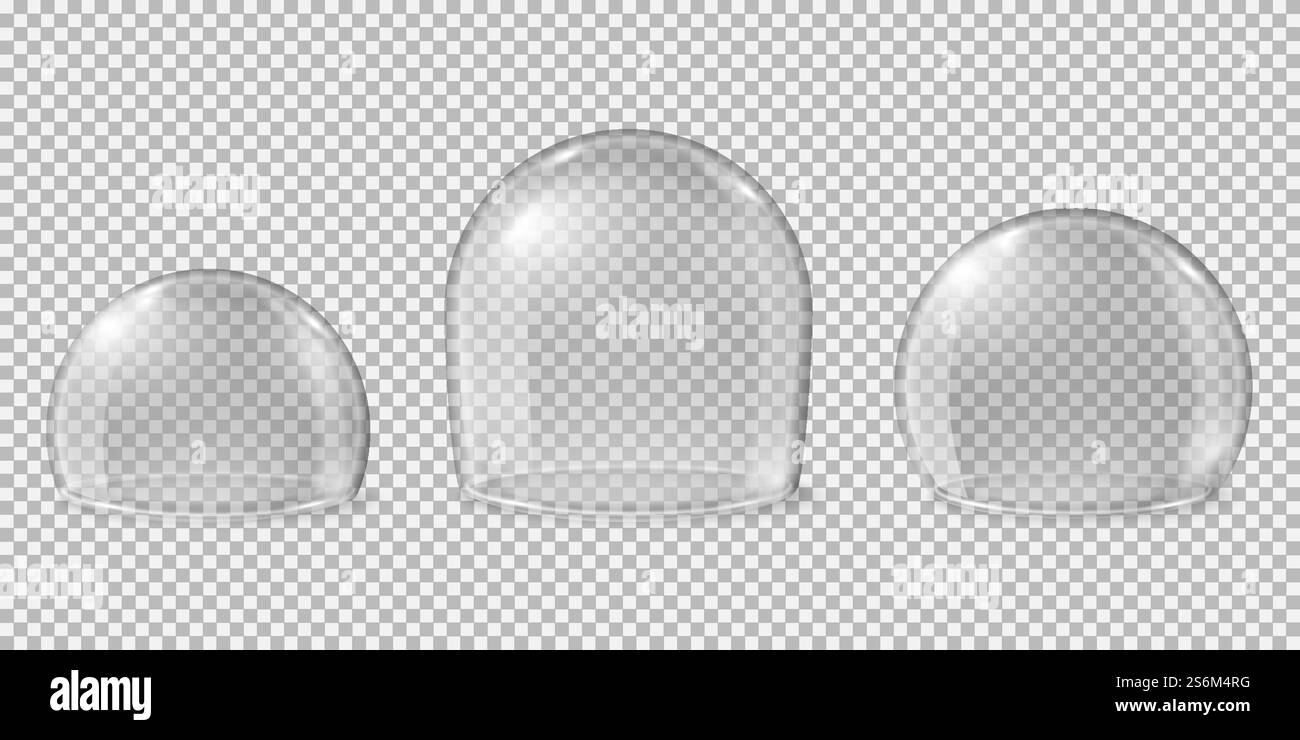 Glass domes. Transparent spheres, clean kitchen glossy display for food ...