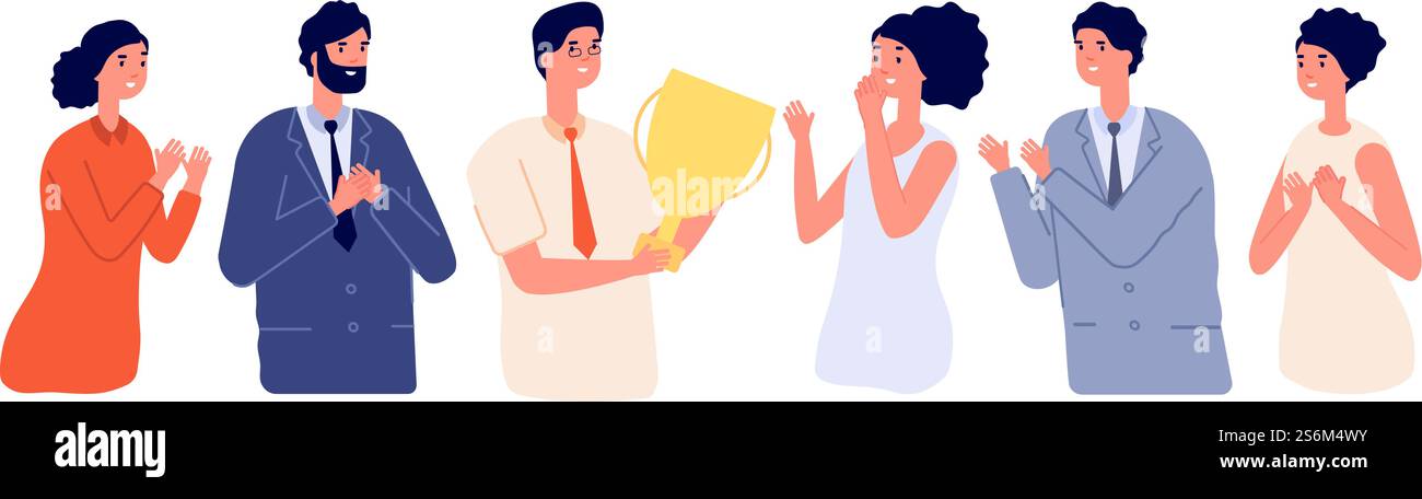 Employee congratulation. Emotional greeting, executive woman get reward ...