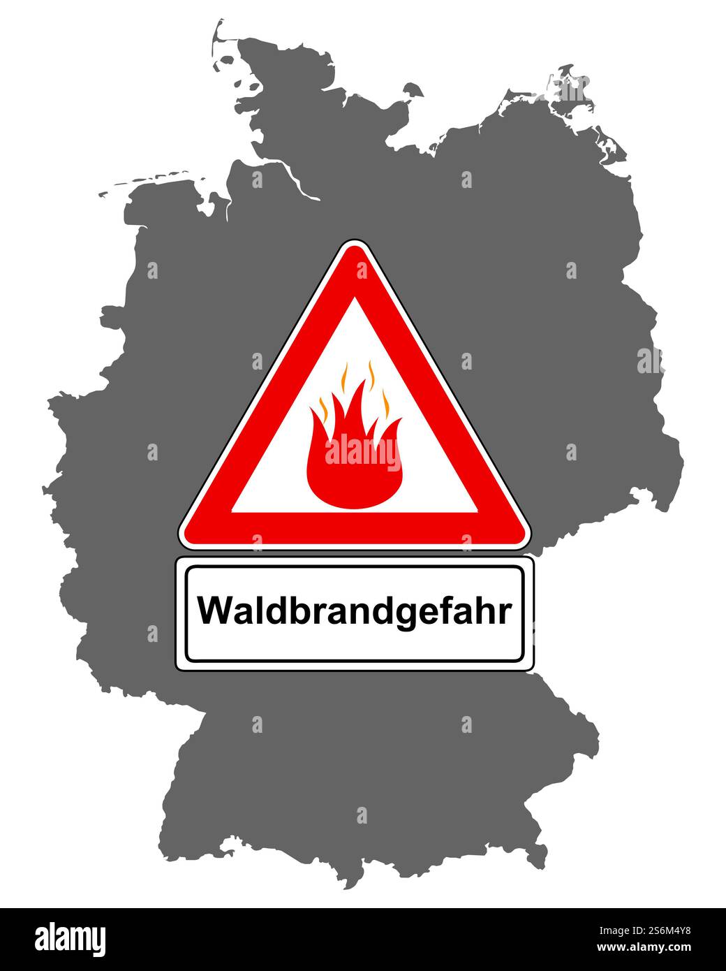 Map of Germany with forest fire danger warning sign Stock Photo - Alamy