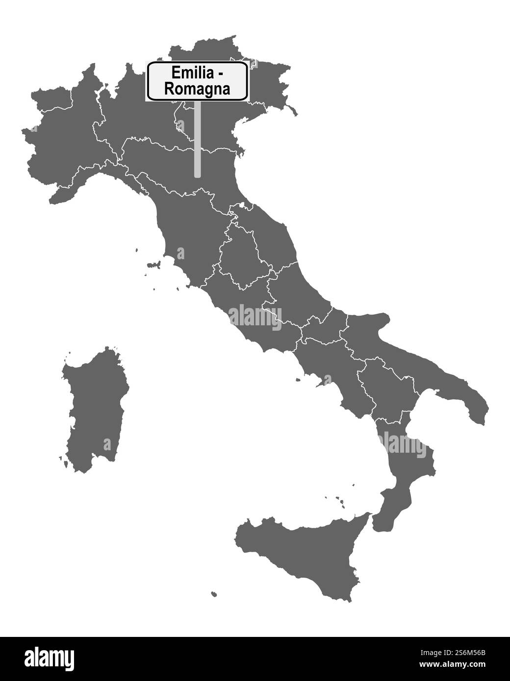Map of Italy with place name sign of Emilia-Romagna Stock Photo - Alamy