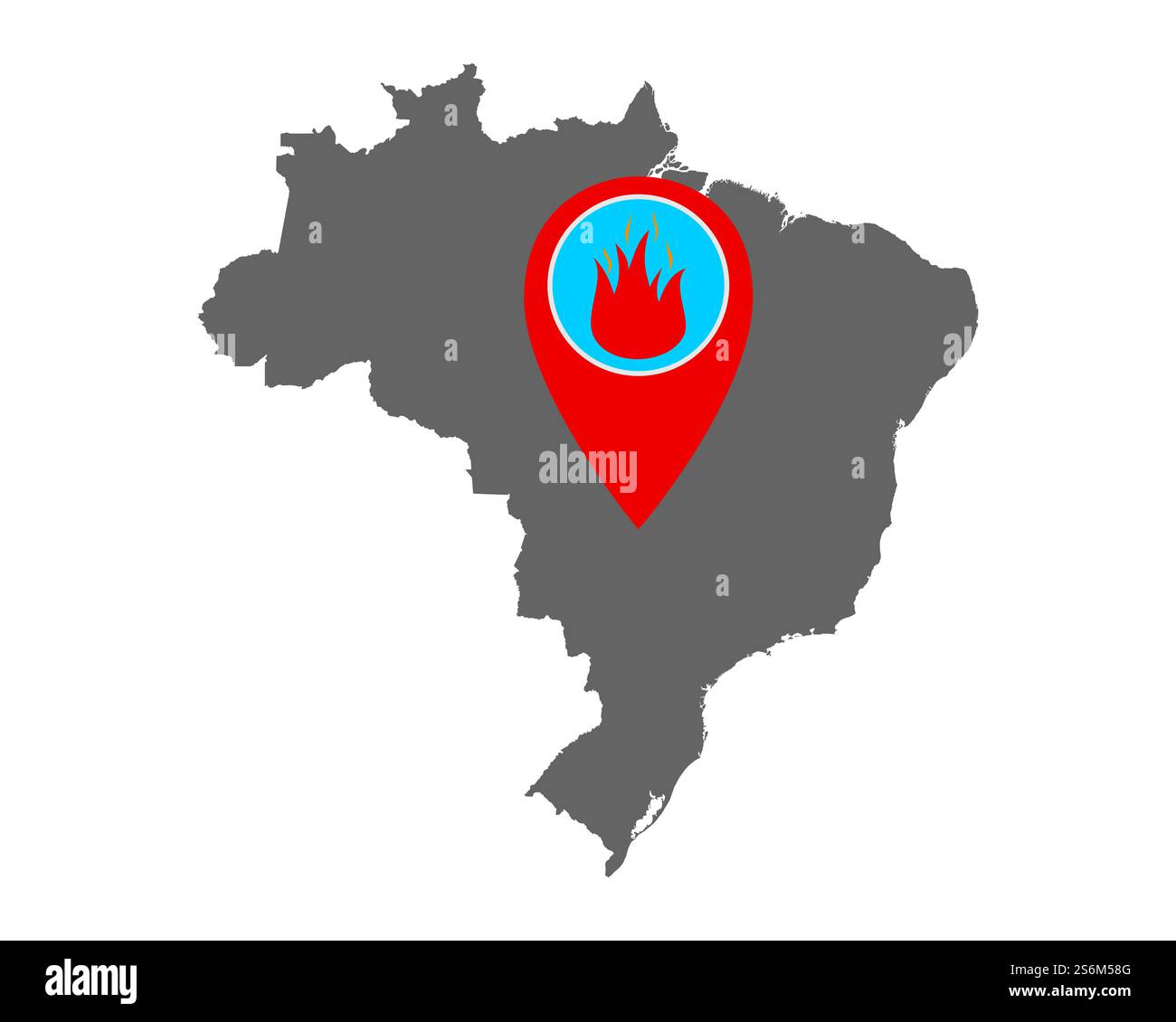 Map of Brazil and pin with fire warning Stock Photo - Alamy