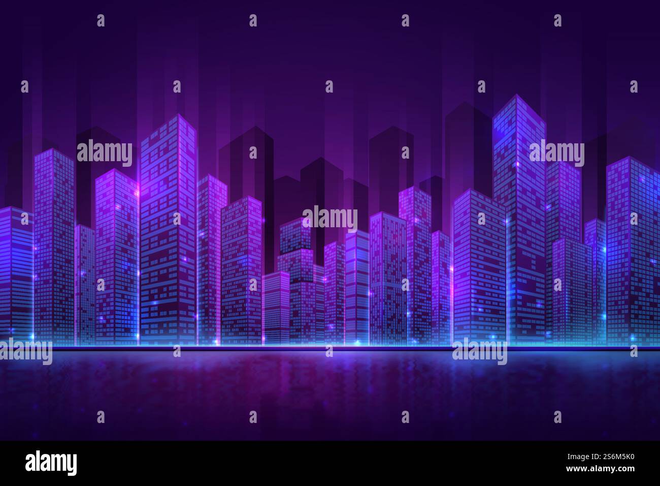 Futuristic city building. High neon cityscape, abstract night downtown ...