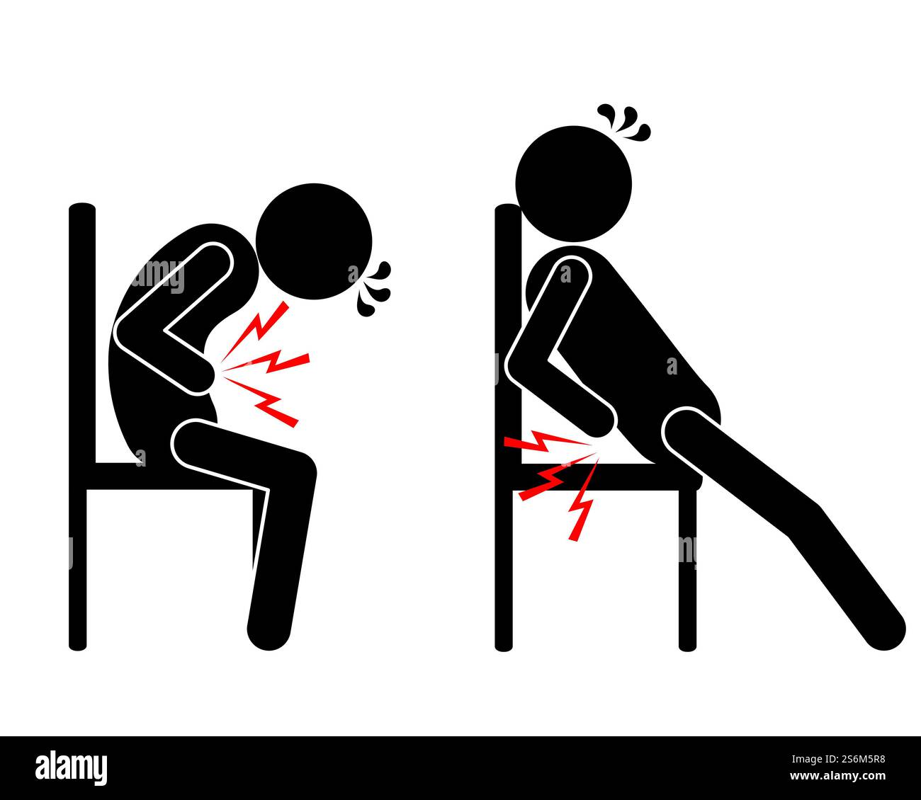 Abdominal pain and back pain pictogram Stock Photo - Alamy