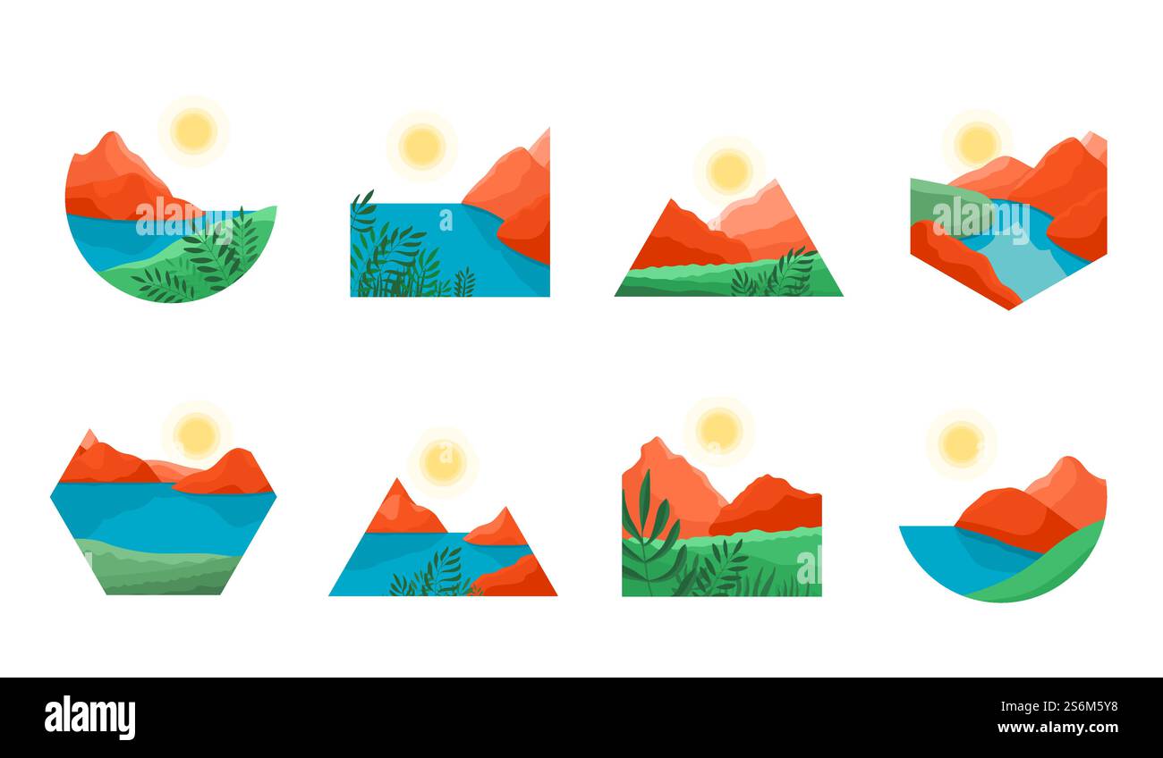 Natural modern landscape. Landscapes, abstract art mountain. Aesthetic ...