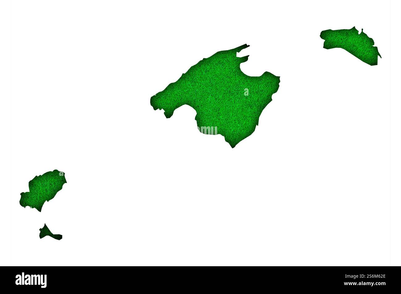 Map of Balearic Islands on green felt Stock Photo - Alamy