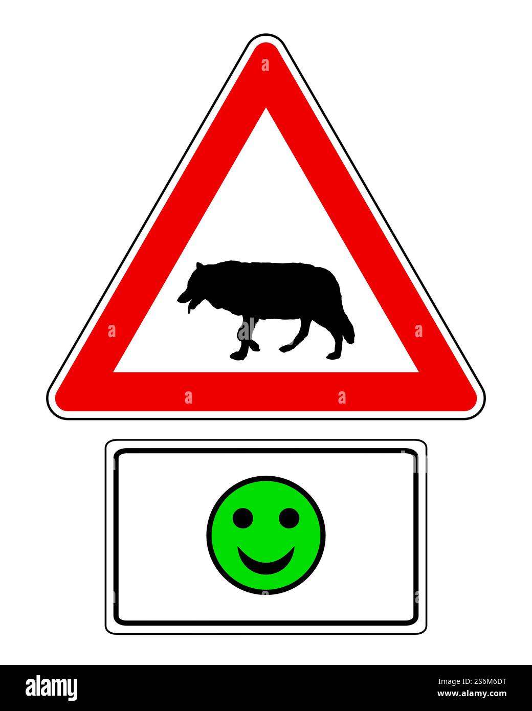Warning sign with additional sign and smiley Stock Photo - Alamy
