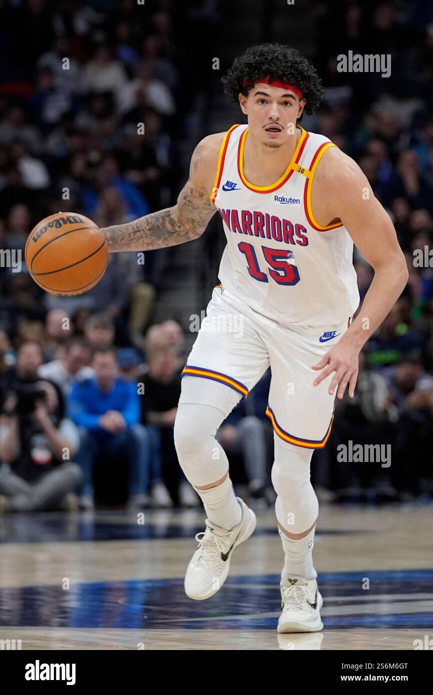 Golden State Warriors forward Gui Santos (15) dribbles down the court ...