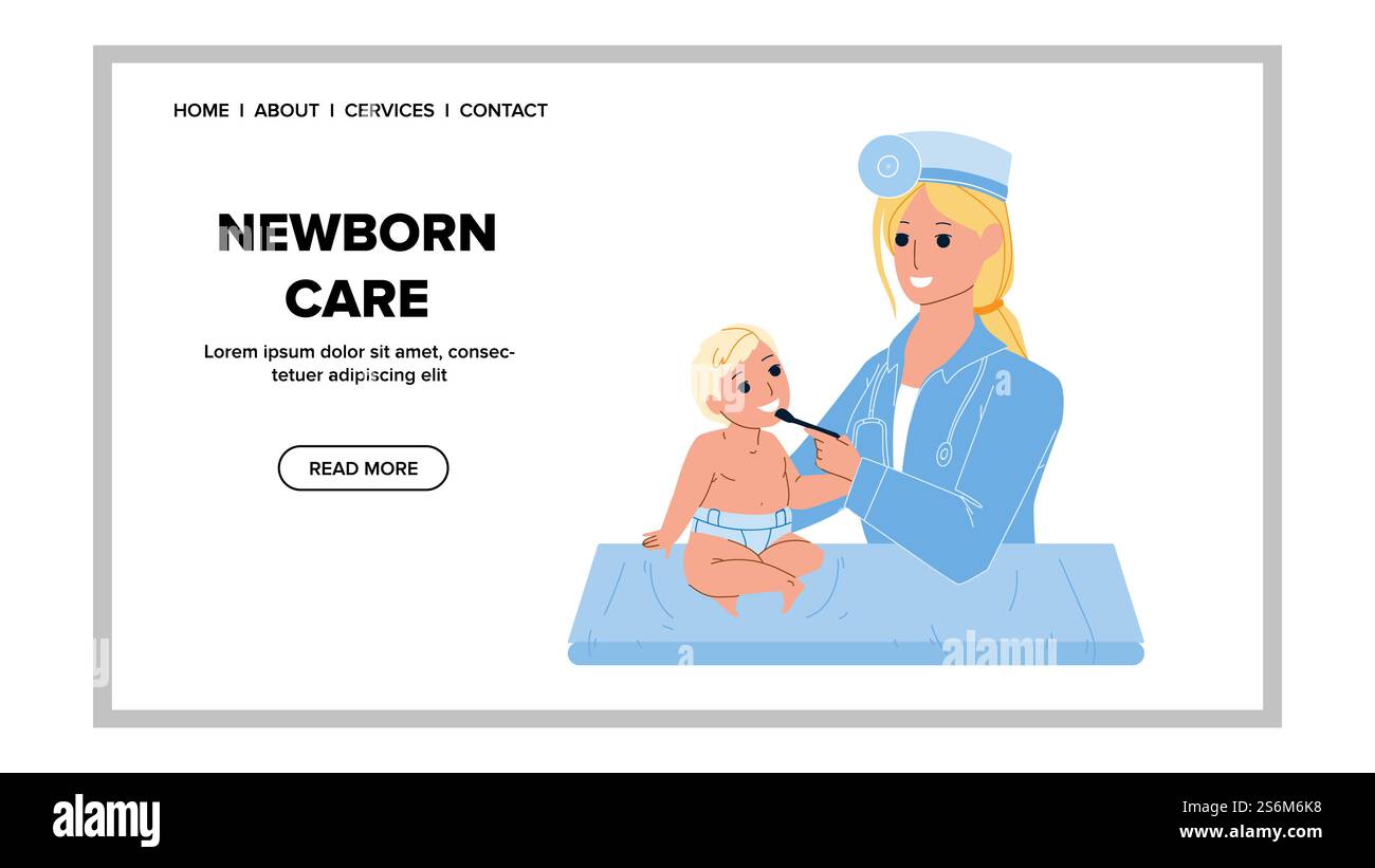 Newborn Care Nurse Woman In Clinic Office Vector. Young Pediatrician ...