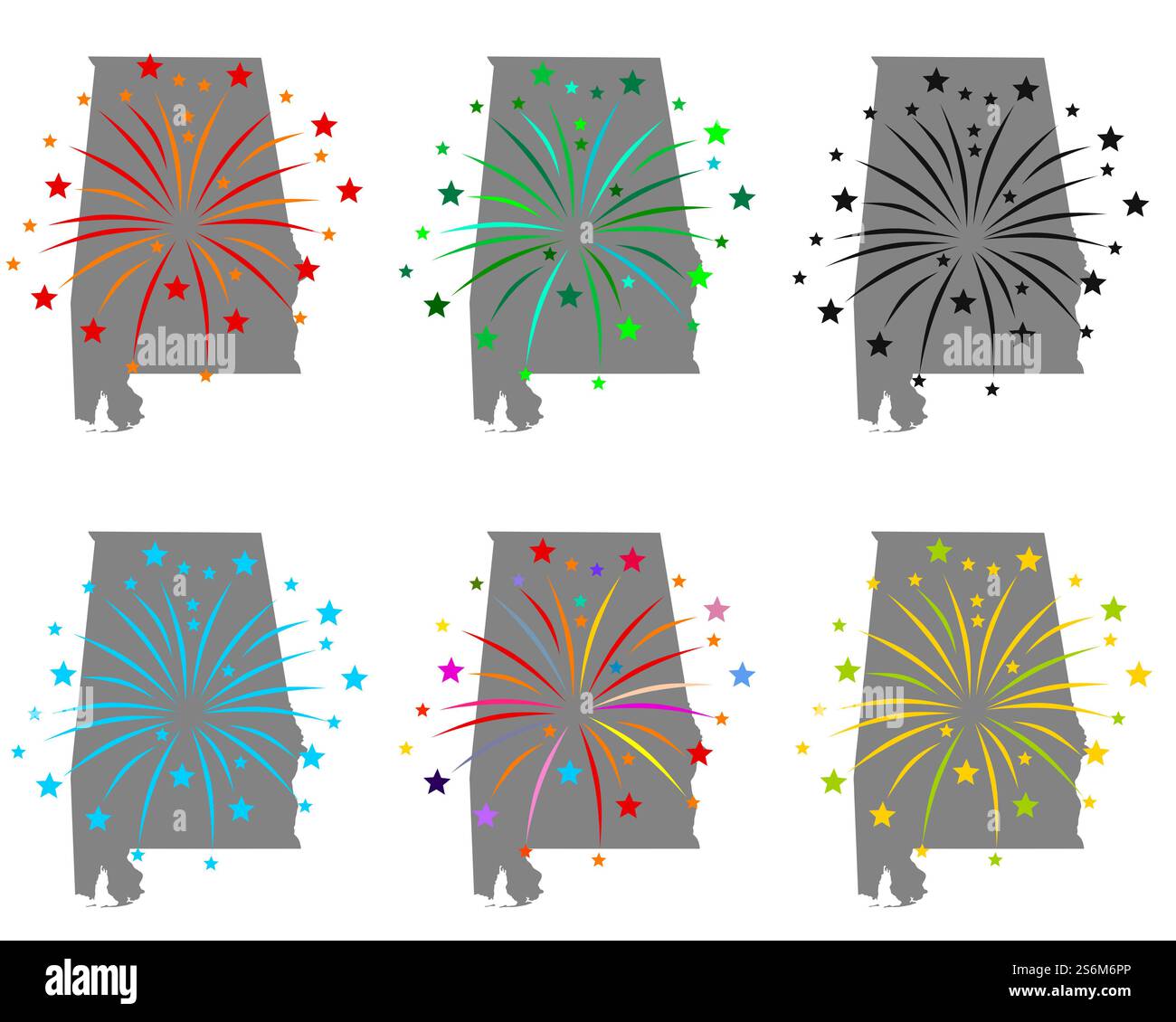 Map of Alabama with fireworks Stock Photo - Alamy