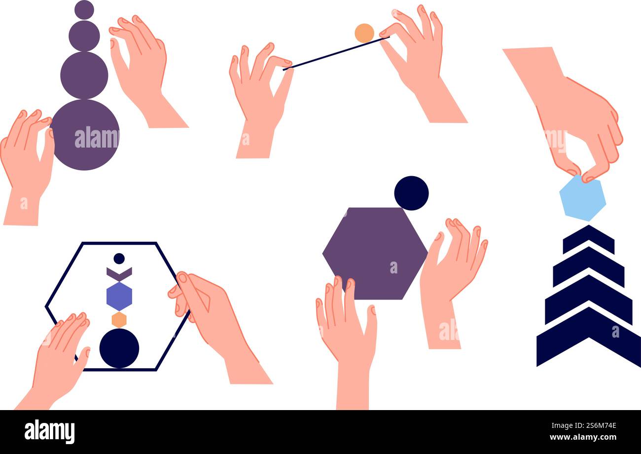 Hands keep balance. Abstract forms in arms, analytics teamwork metaphor ...