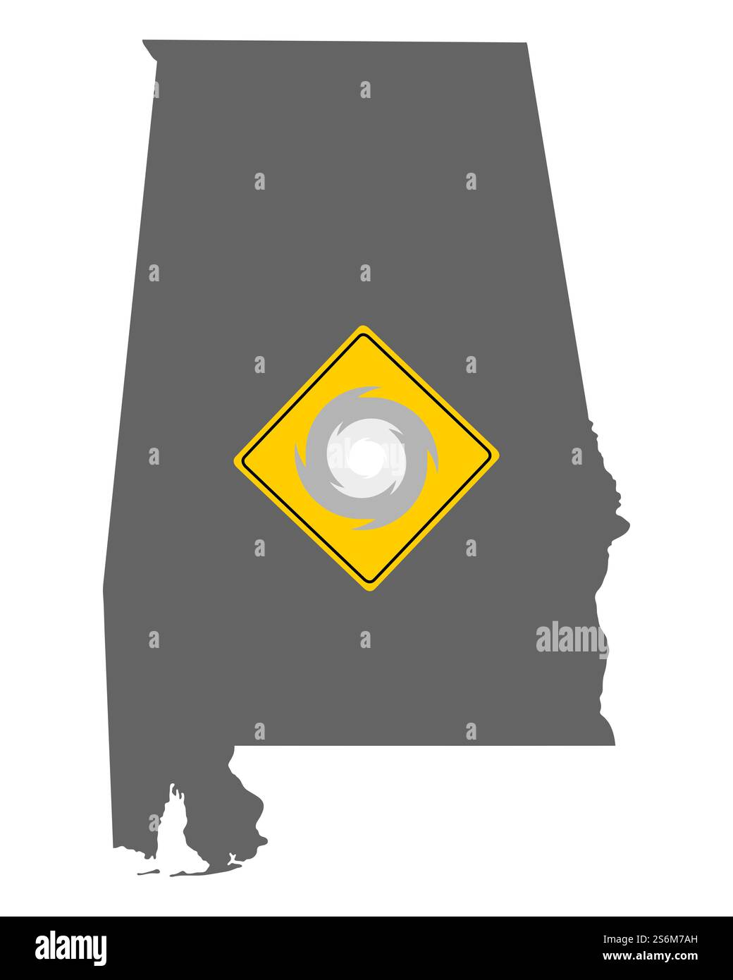 Map of Alabama with traffic sign storm warning Stock Photo - Alamy