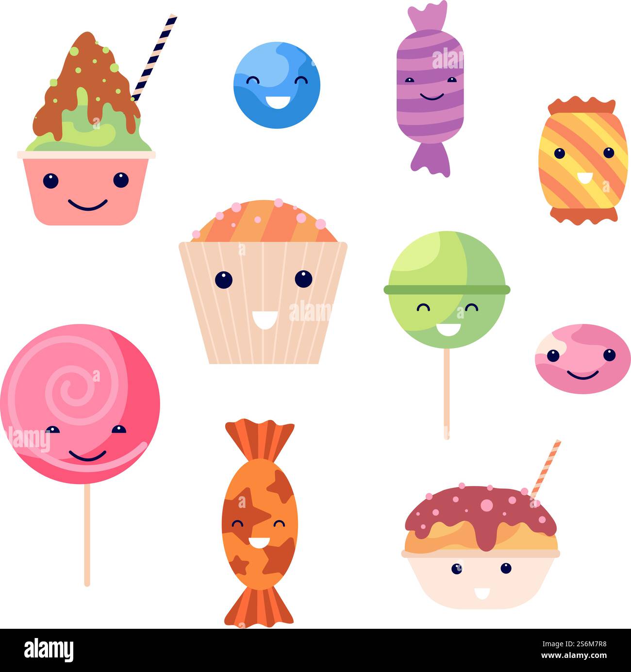 Kawaii sweets. Smile sweet desserts, crazy candy cupcake and lollipops ...
