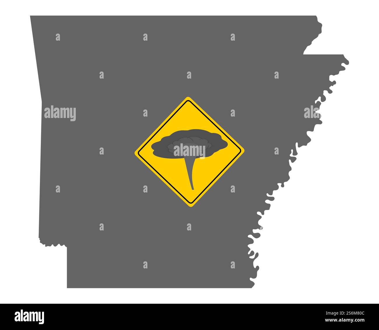 Map of Arkansas with traffic sign tornado warning Stock Photo - Alamy