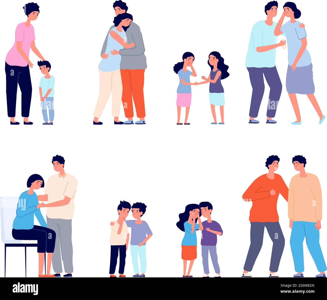 Family consoled. Cartoon supportive friend, grief or depression ...