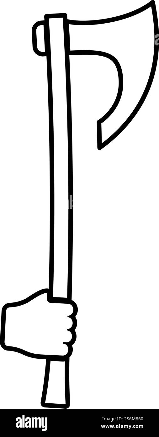 War axe in hand use arm poleaxe contour outline icon black color vector ...