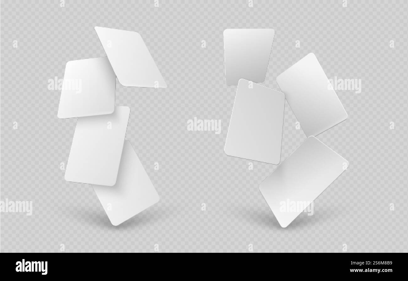 Falling paper cards. White business card, 3d mock up empty gift ...