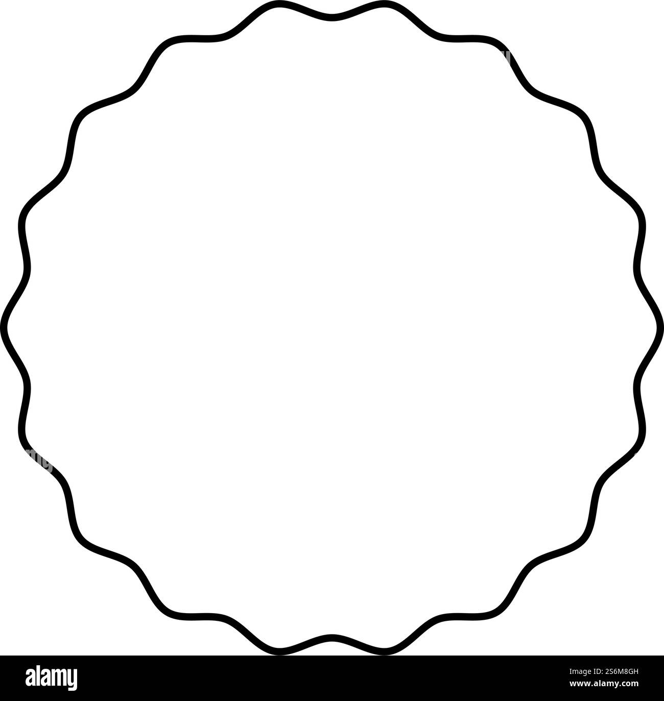 Round element with wavy edges Circle label sticker contour outline icon ...