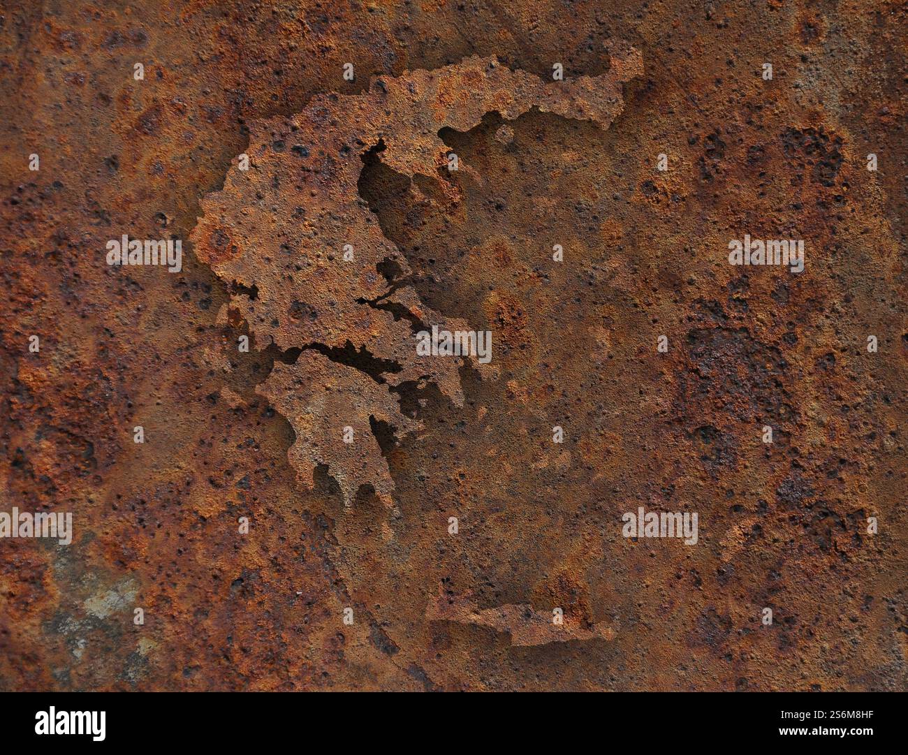 Map of Greece on rusty metal Stock Photo - Alamy