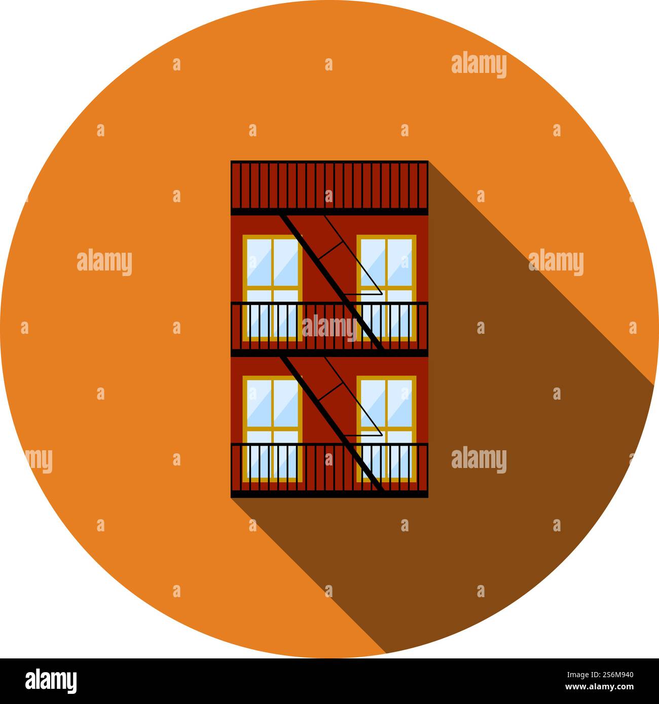 Emergency Fire Ladder Icon. Flat Circle Stencil Design With Long Shadow ...