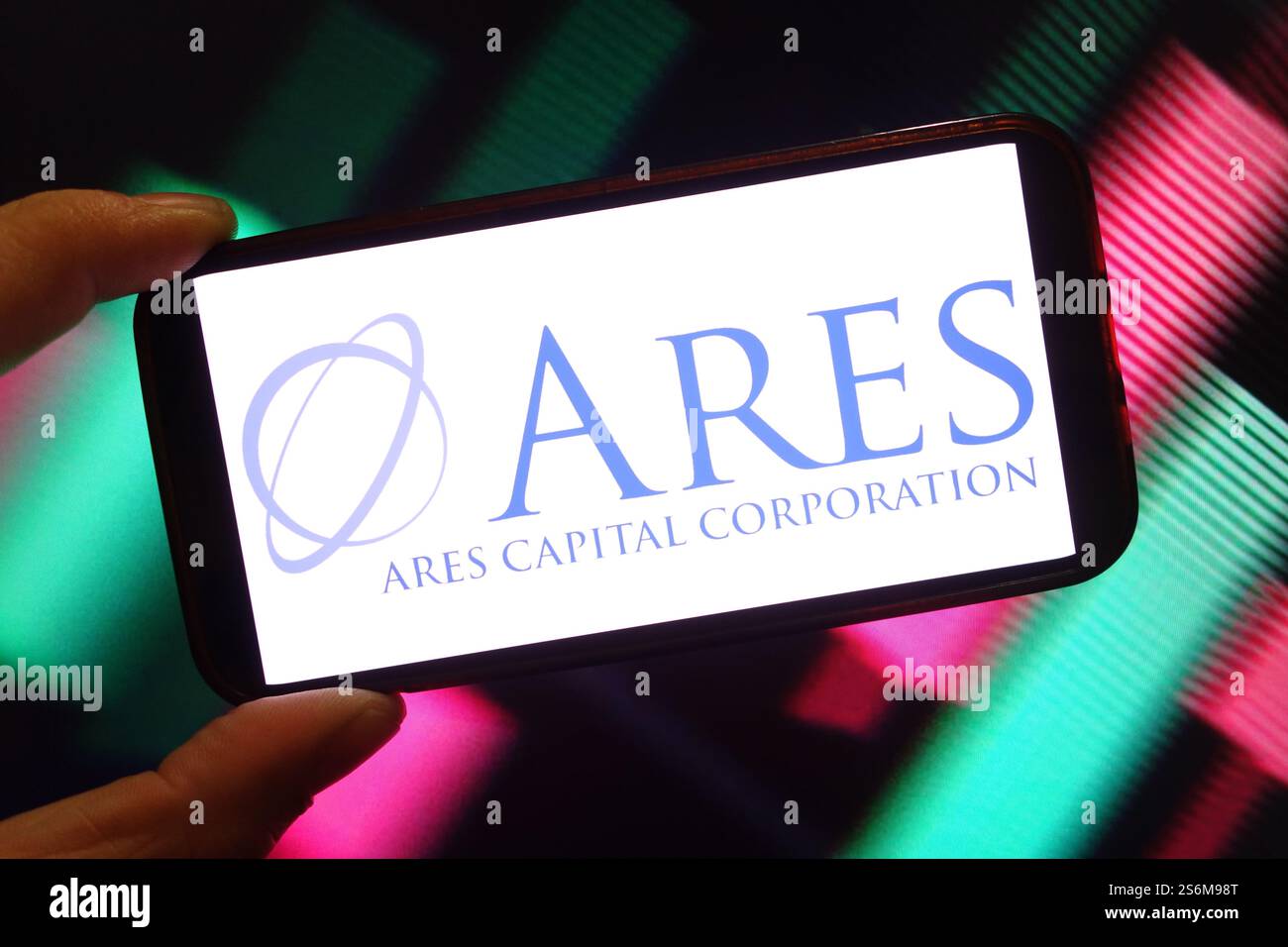 In this photo illustration, the Ares Capital company logo is seen ...