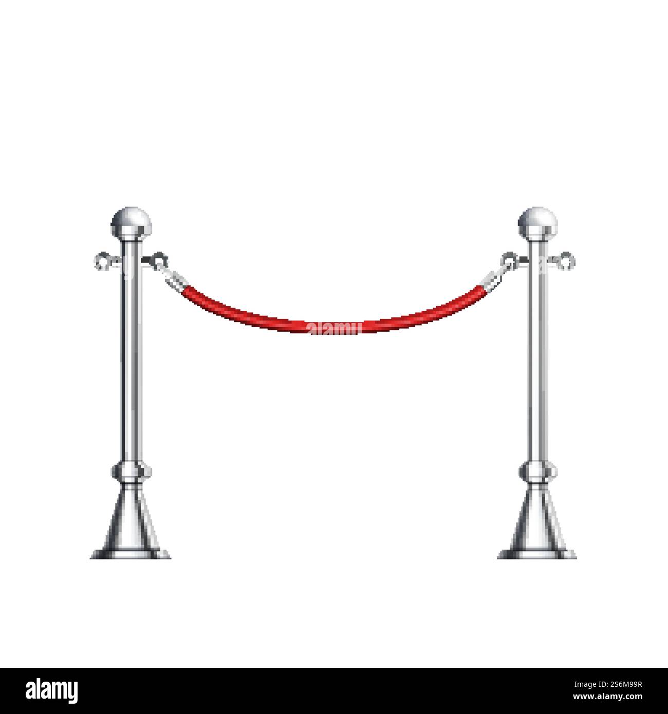 Barrier Chrome Column With Red Elegant Rope Vector. Luxury Stylish ...