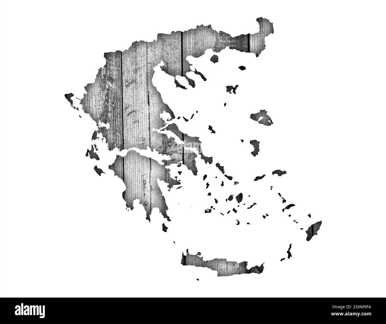 Map of Greece on weathered wood Stock Photo - Alamy