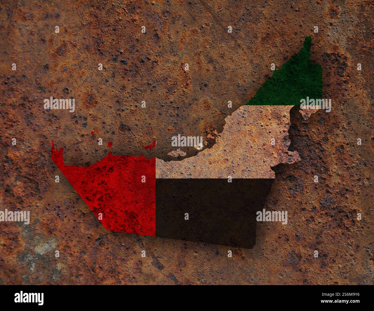 Map and flag of the United Arab Emirates on rusty metal Stock Photo - Alamy