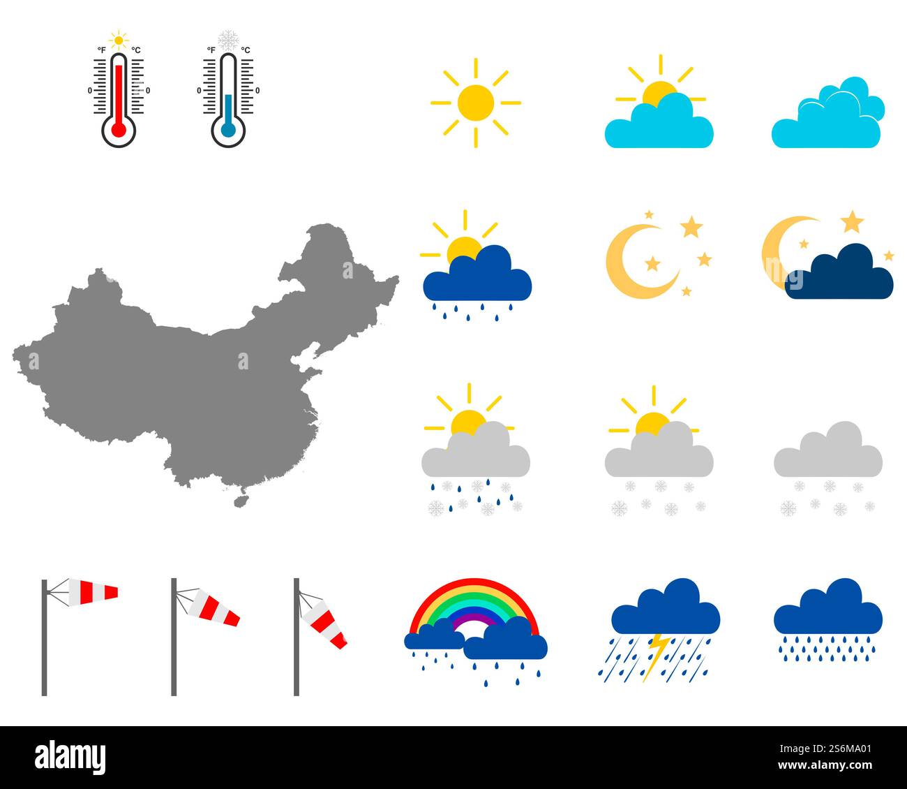Map of China with weather symbols Stock Photo - Alamy