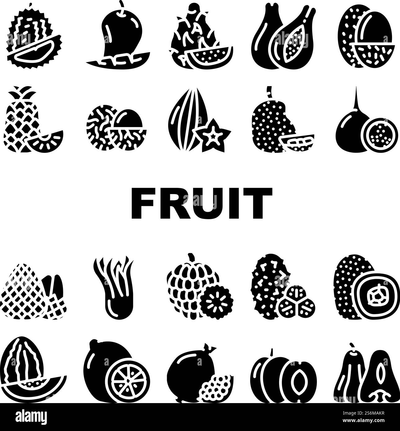 Tropical Fruit Delicious Food Icons Set Vector. Mango And Durian ...