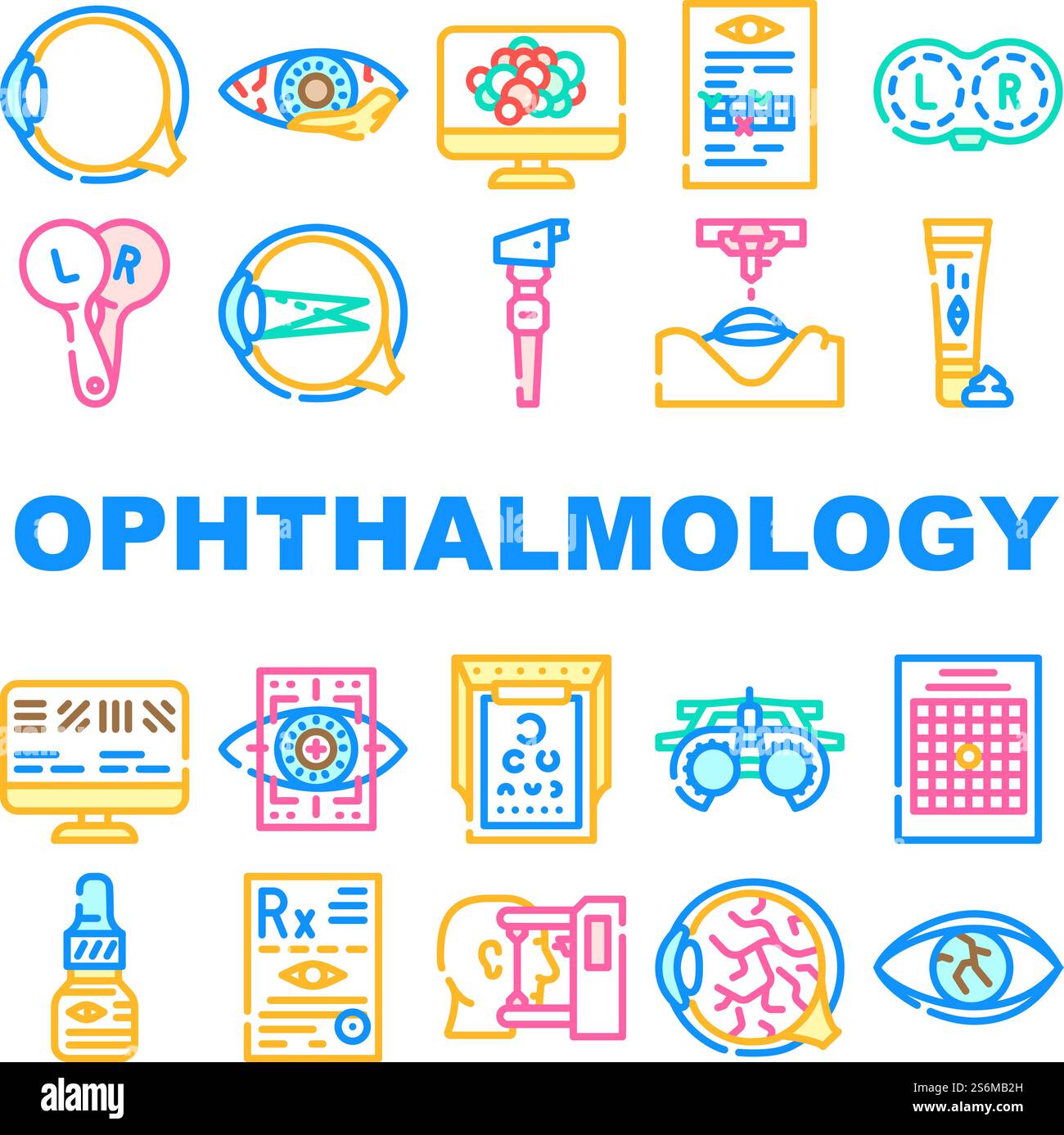 Ophthalmology Eye Disease Treat Icons Set Vector. Amsler Table And ...