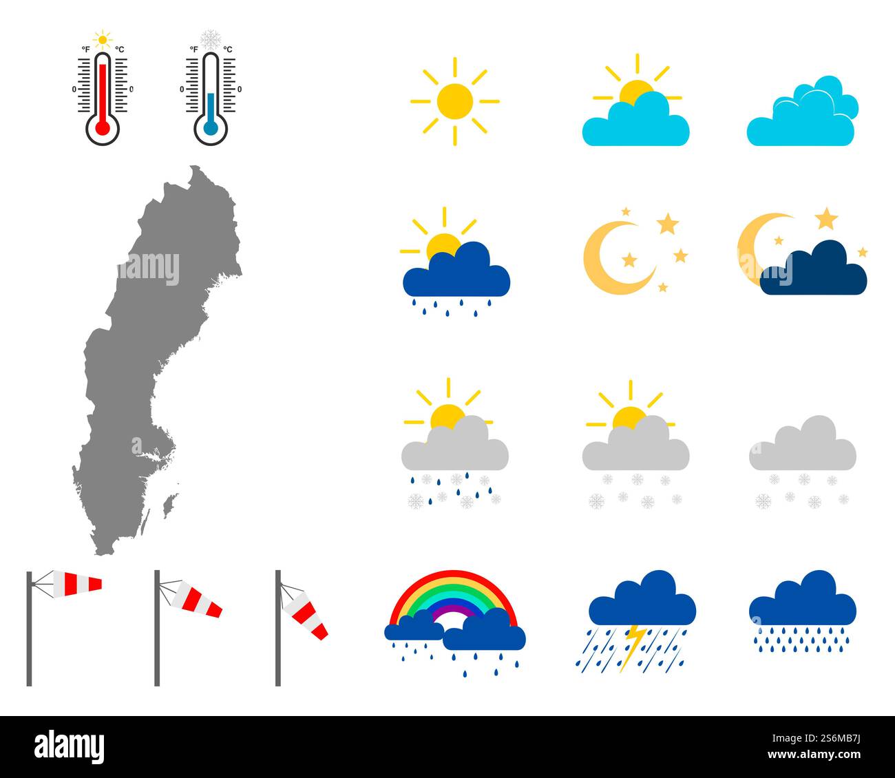 Map of Sweden with weather symbols Stock Photo - Alamy