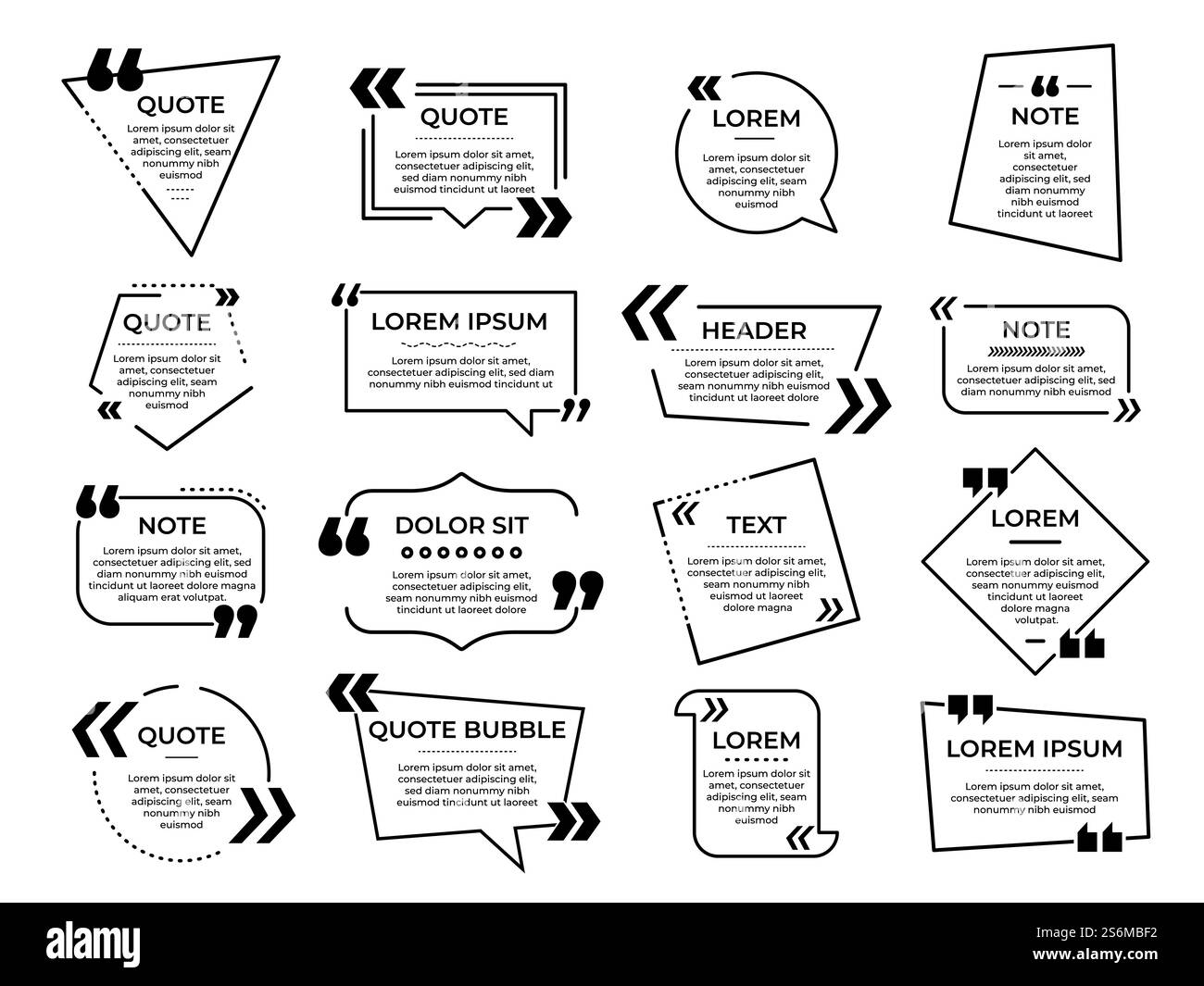 Quotation frame. Message quote memo, info speech bubbles templates ...