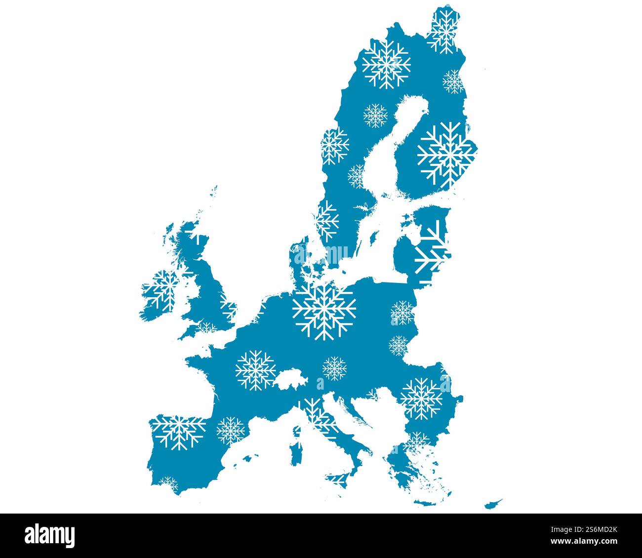 Map of Europe with snowflakes Stock Photo - Alamy
