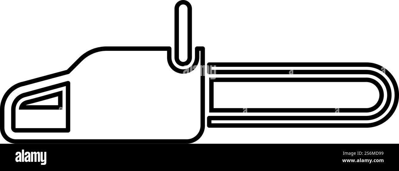 Chainsaw Petrol chain saw Lumberjack tool contour outline icon black ...