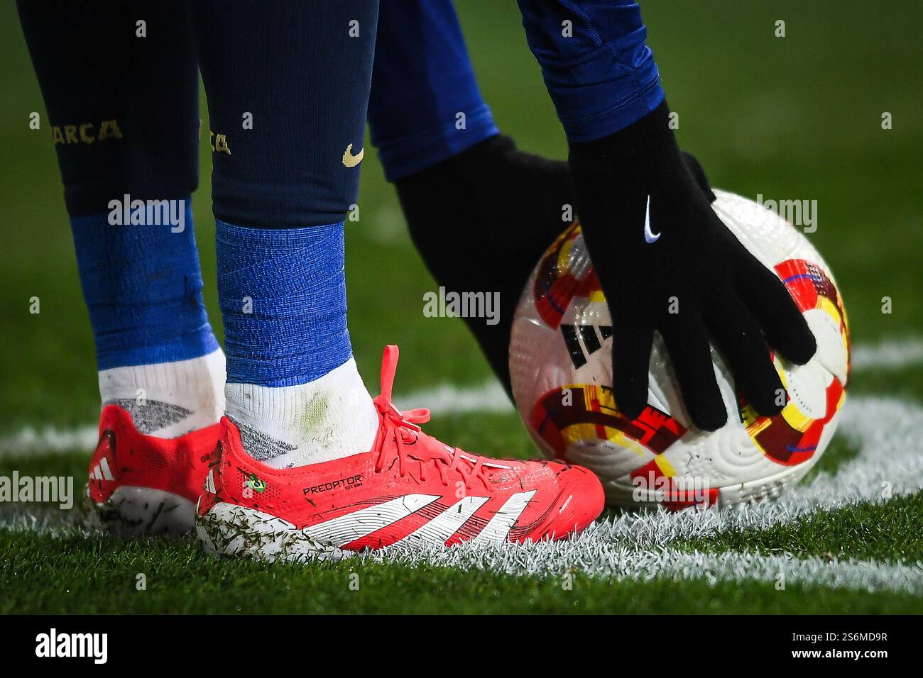 Illustration of the Adidas match ball and Adidas shoes during the ...