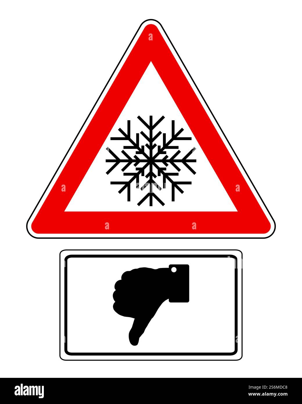 Warning sign with additional thumbs down sign Stock Photo - Alamy