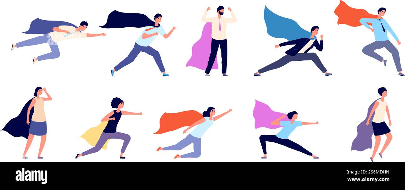 Business superheroes. Cartoon super businessman, man in suit with cape ...