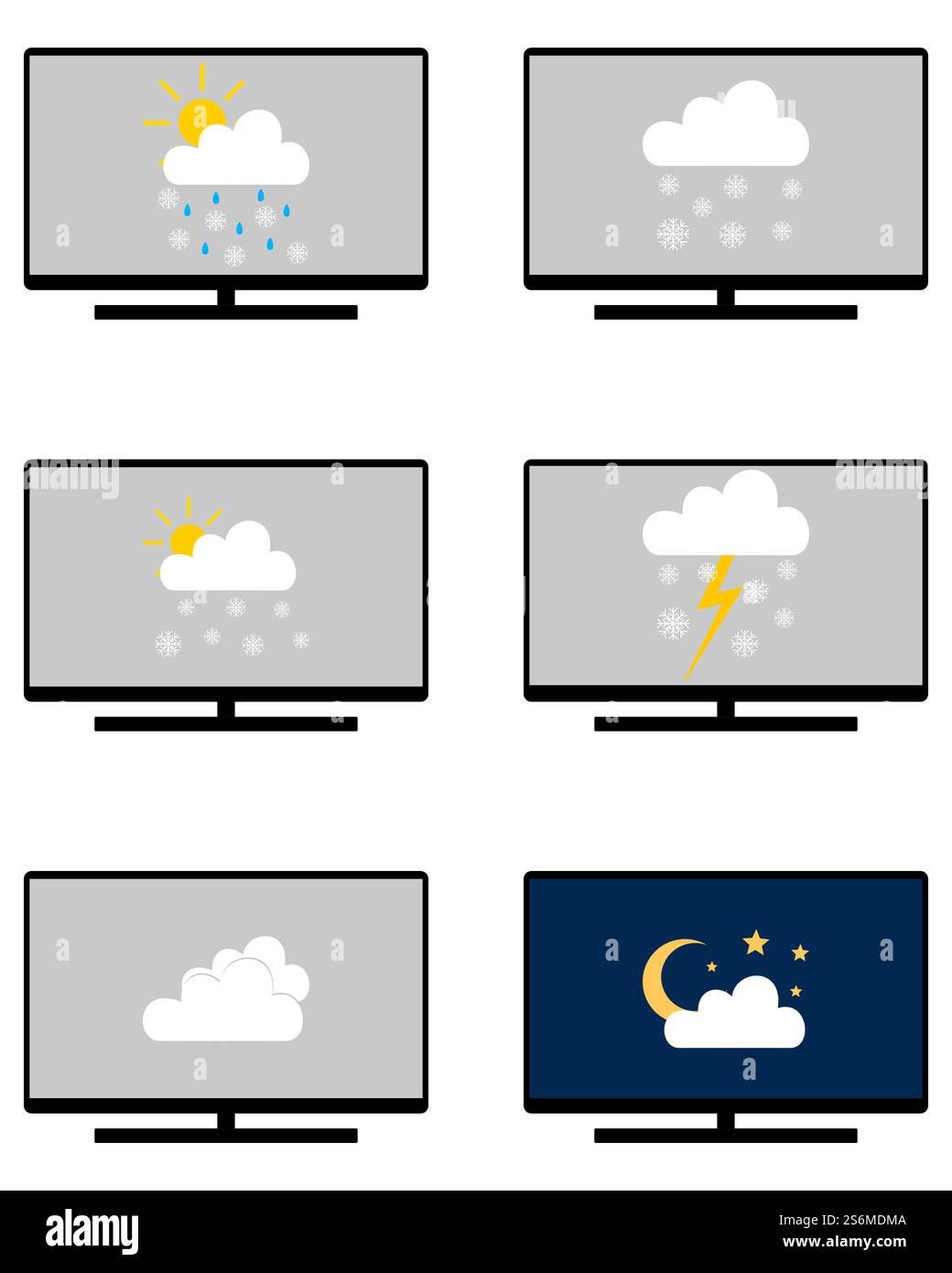 Various weather symbols on monitor Stock Photo - Alamy